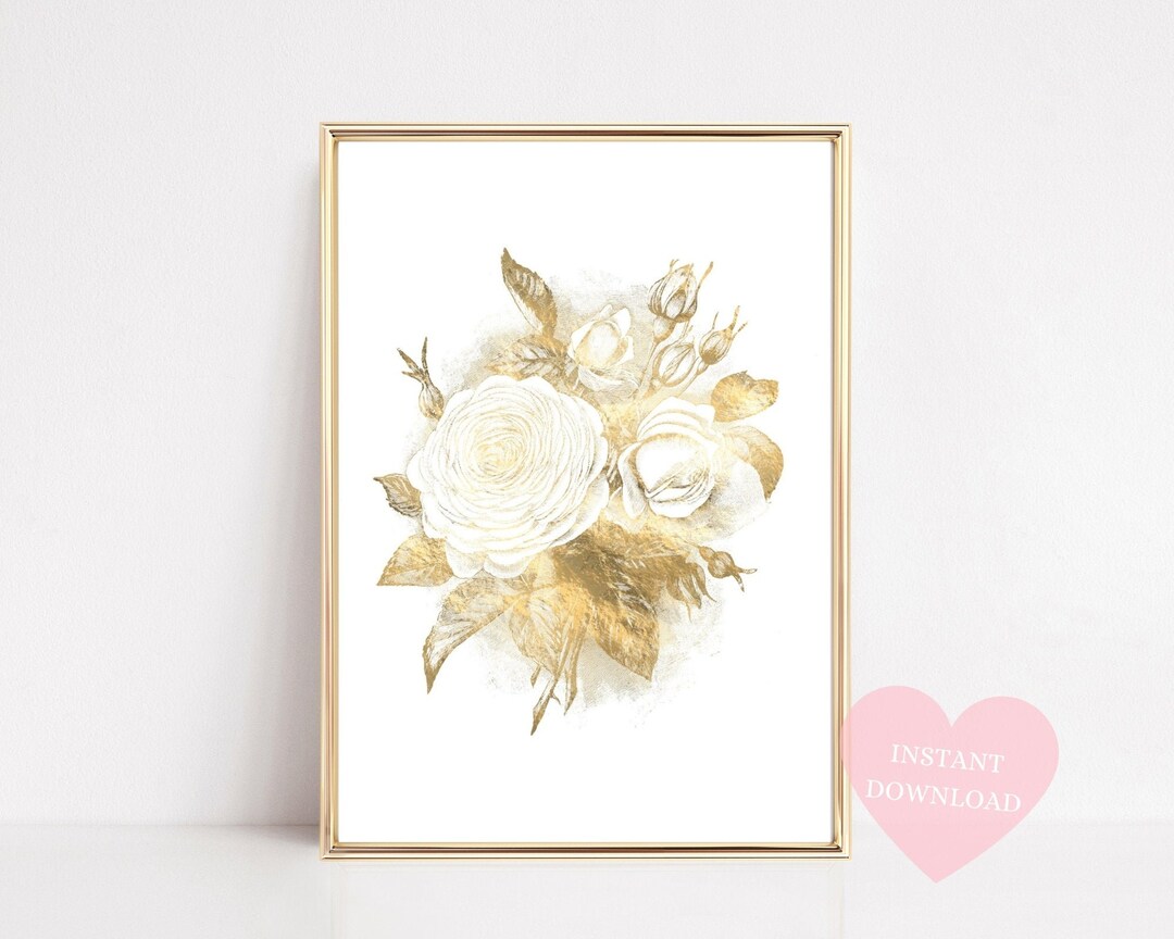 Flower Print, Botanical Print, Gold Wall Art, Gold Print, Printable Art ...
