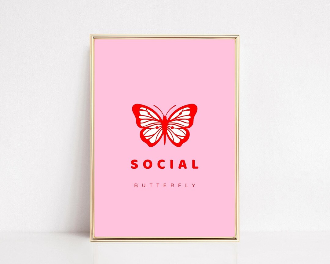 Red Butterfly Print, Butterfly Wall Art, Pink Red Wall Print, DIGITAL ...