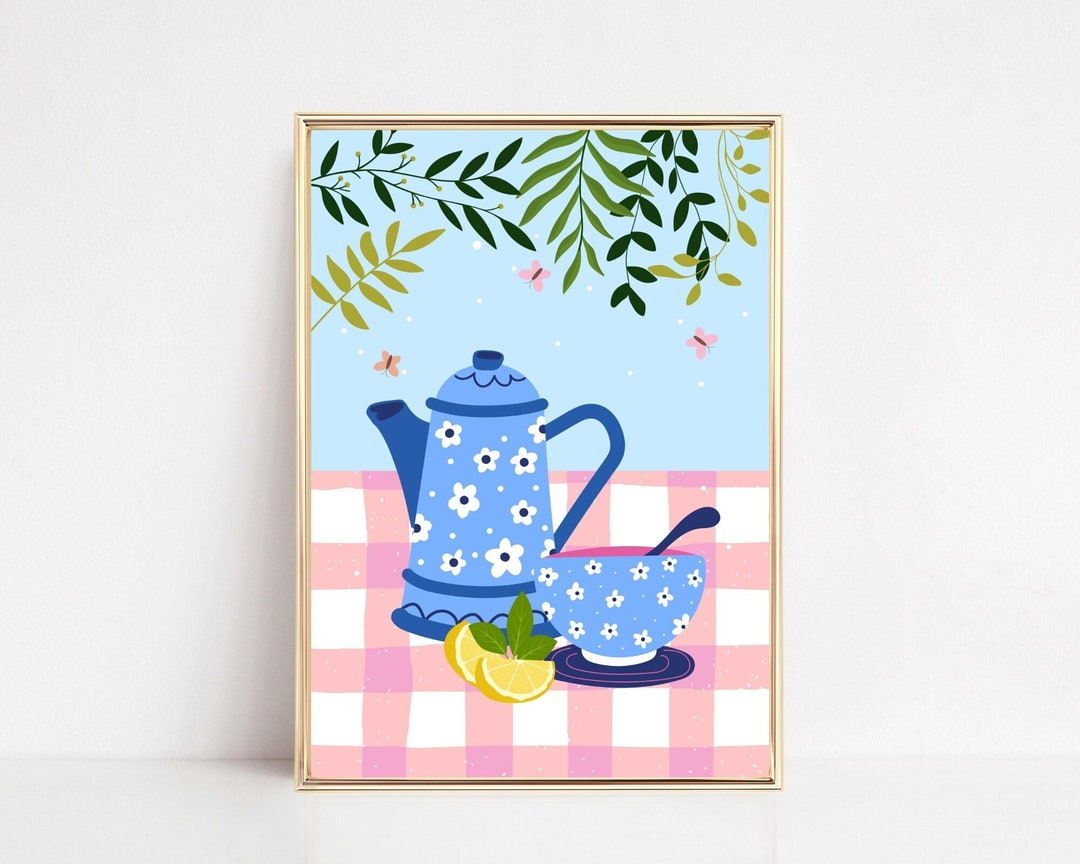 Retro Teacups Art Print, Kitchen Teacup Gallery Wall Art, Cafe Food ...