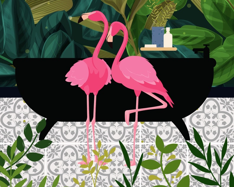 Green Bathroom Prints, Tropical Bathroom Wall Art, Botanical Bath Print ...