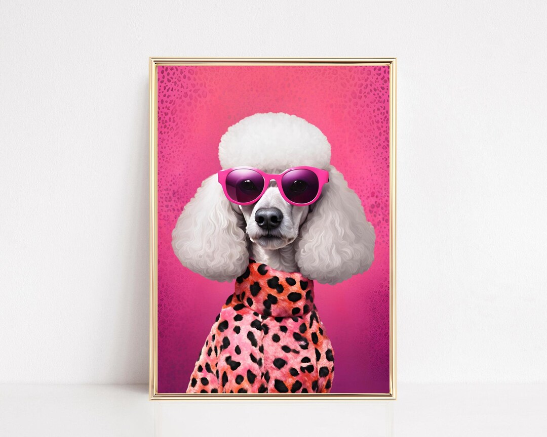 Pink Poodle Art Print Preppy Dog Wall Art Pink Dog Poster Funky Animal ...