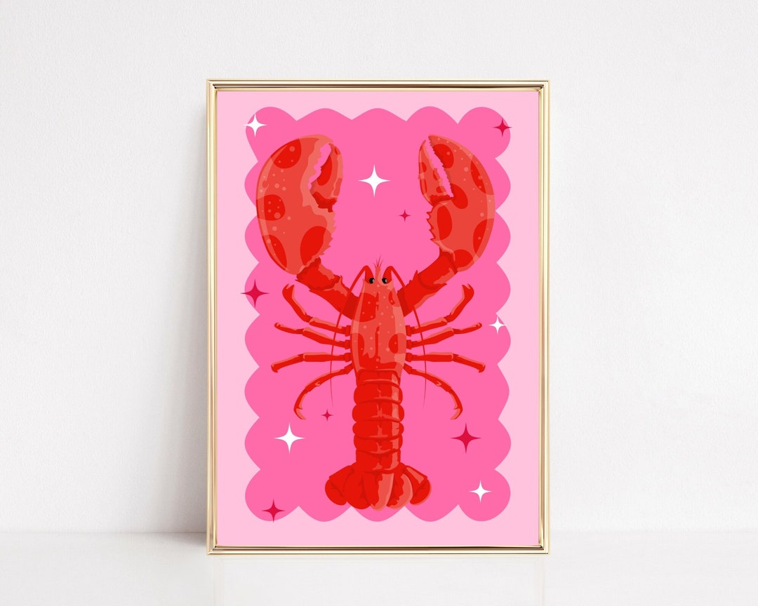 Red Lobster Art Print, Lobster Digital Print, Red Pink Prints, Kitchen ...