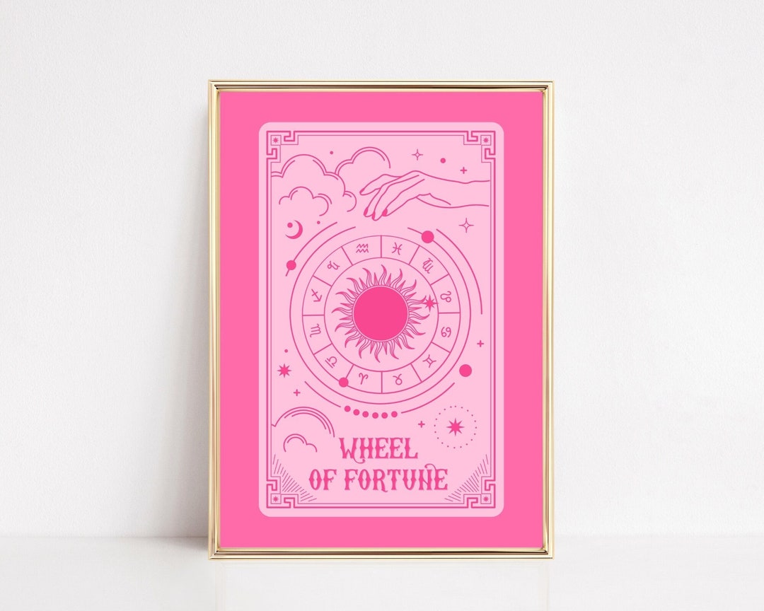 Wheel of Fortune Tarot Card Print, Tarot Deck Prints, Pink Red Posters ...