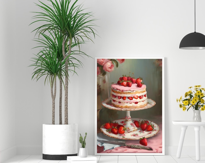 Vintage Cake Art Print Retro Cake Wall Art Coquette Pink Cake Poster ...