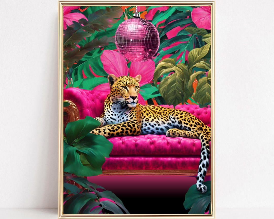 Leopard Lounging on A Sofa Art Print Leopard Wall Art Luxury Leopard ...