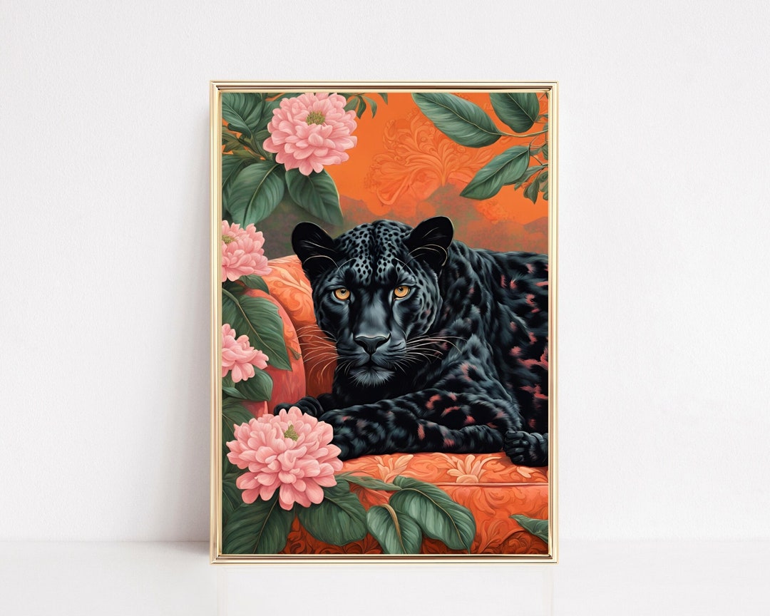 Black Leopard on A Sofa Maximalist Art Print Luxury Leopard Wall Art ...