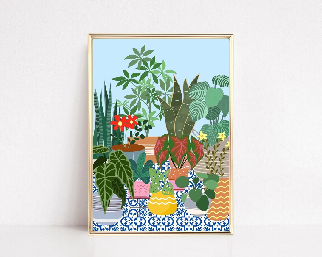 Boho House Plants Botanical Tiles Art Print, Victorian Tiles Plants ...