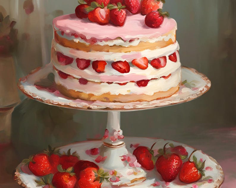 Vintage Cake Art Print Retro Cake Wall Art Coquette Pink Cake Poster ...