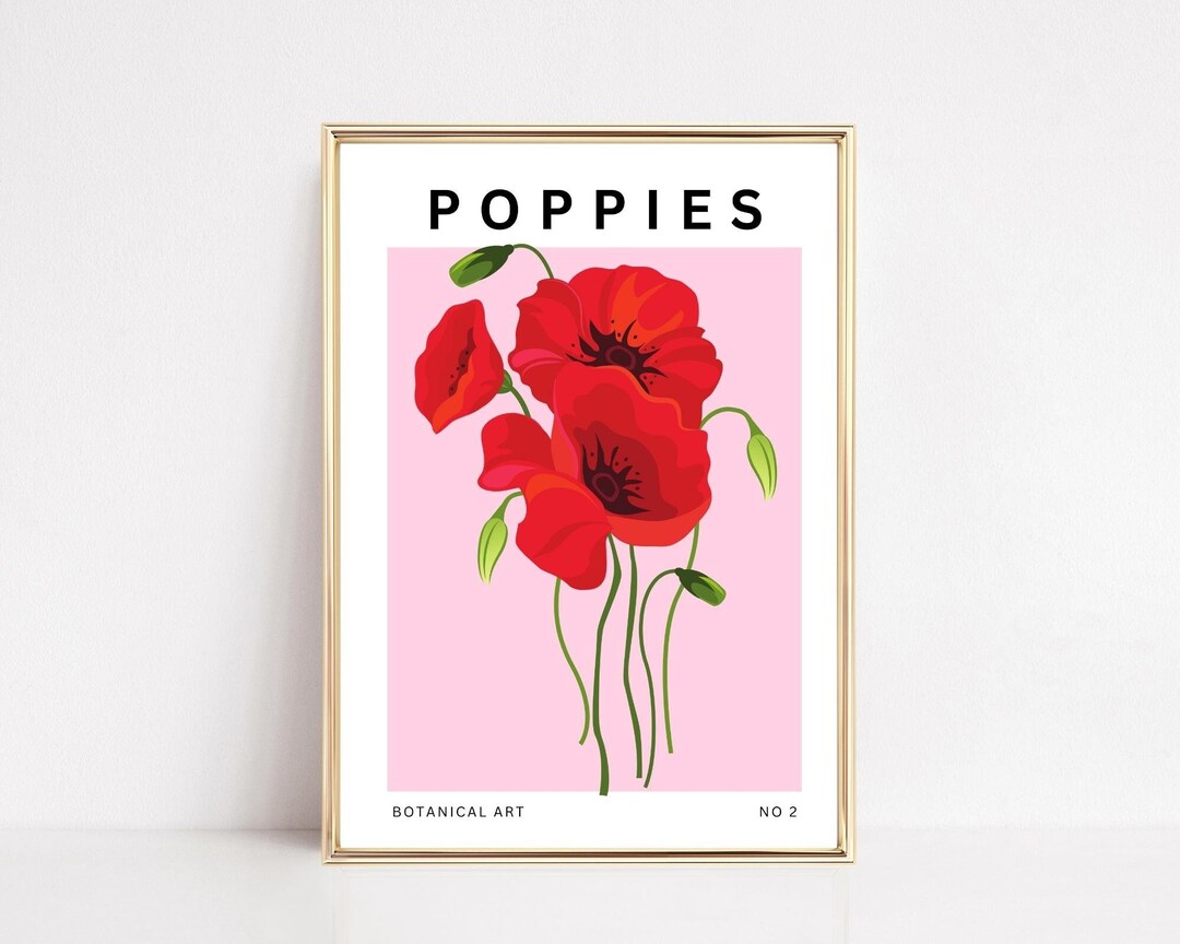 Poppies Art Print, Poppy Wall Art, Poppies Flower Illustration, Flower ...