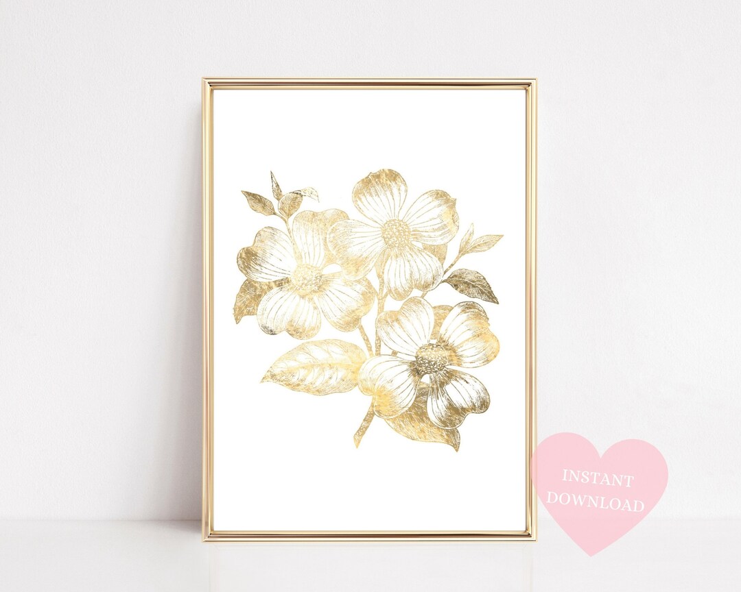 Gold Botanical Print Flower Print Gold Wall Art Gold Wall - Etsy UK