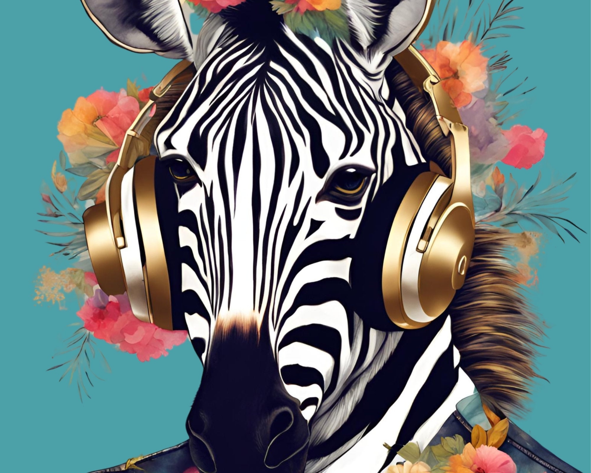 Colorful Zebra Portrait Print Eclectic Zebra Printable Animal Portrait ...