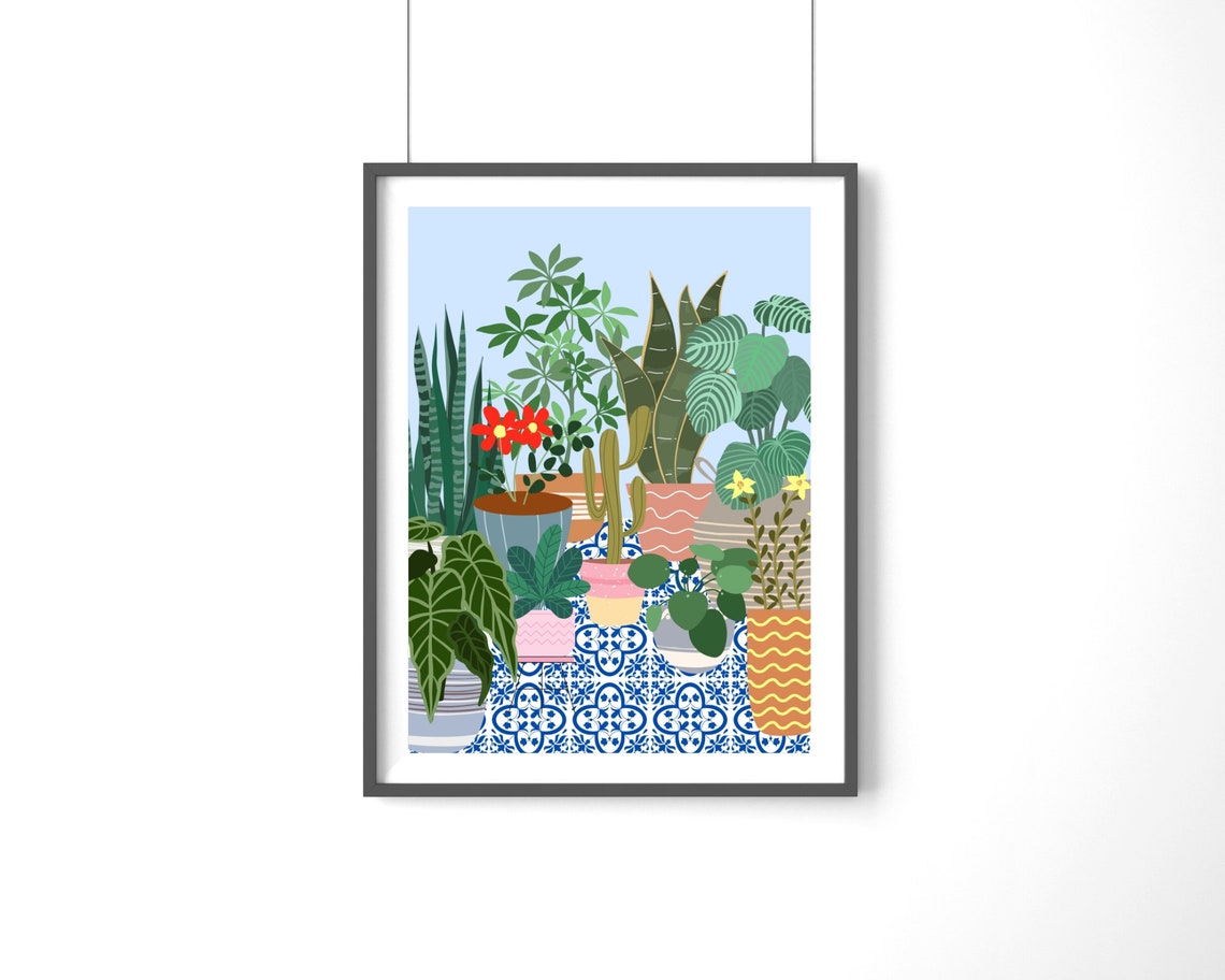 Botanical House Plants Art Print, Victorian Tile Plants Print, Boho ...