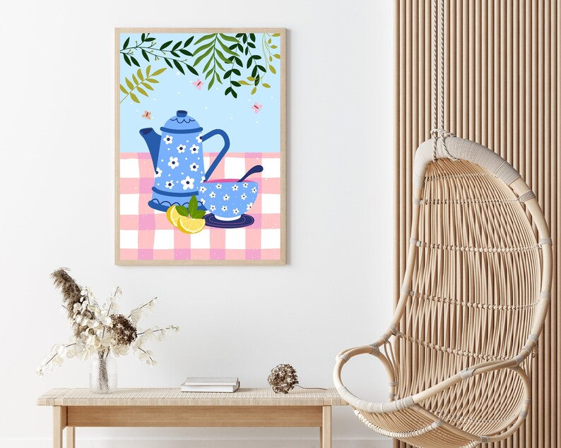 Retro Teacups Art Print, Kitchen Teacup Gallery Wall Art, Cafe Food ...