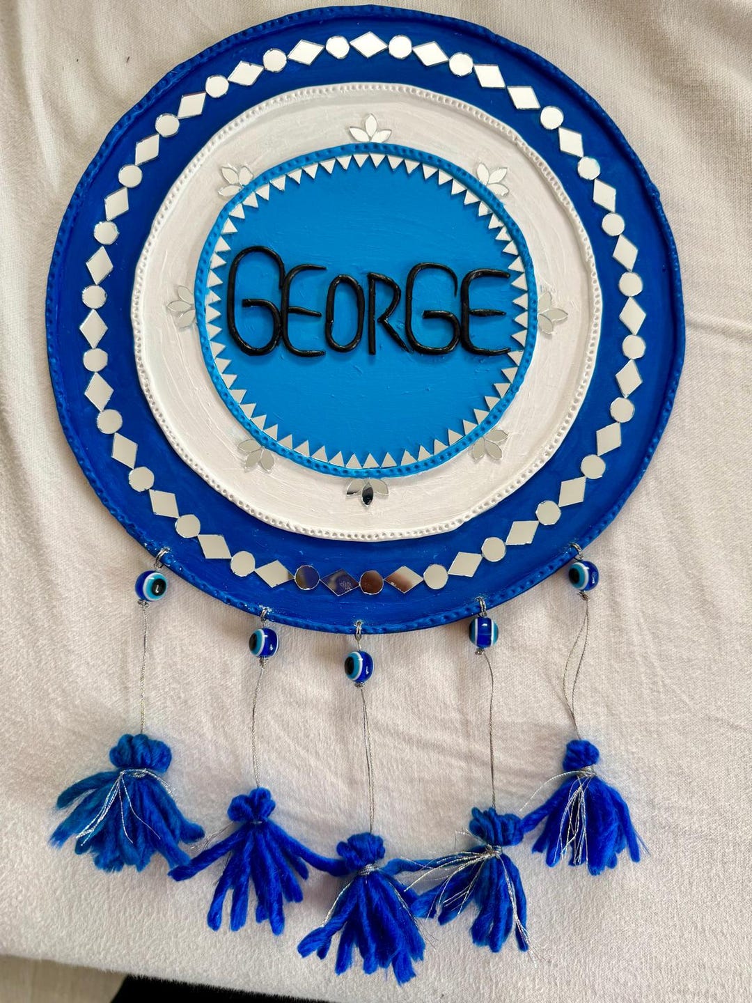 Custom Lippan Art Evil Eye Name Plate: Mud Mirror Wall Decor - Etsy