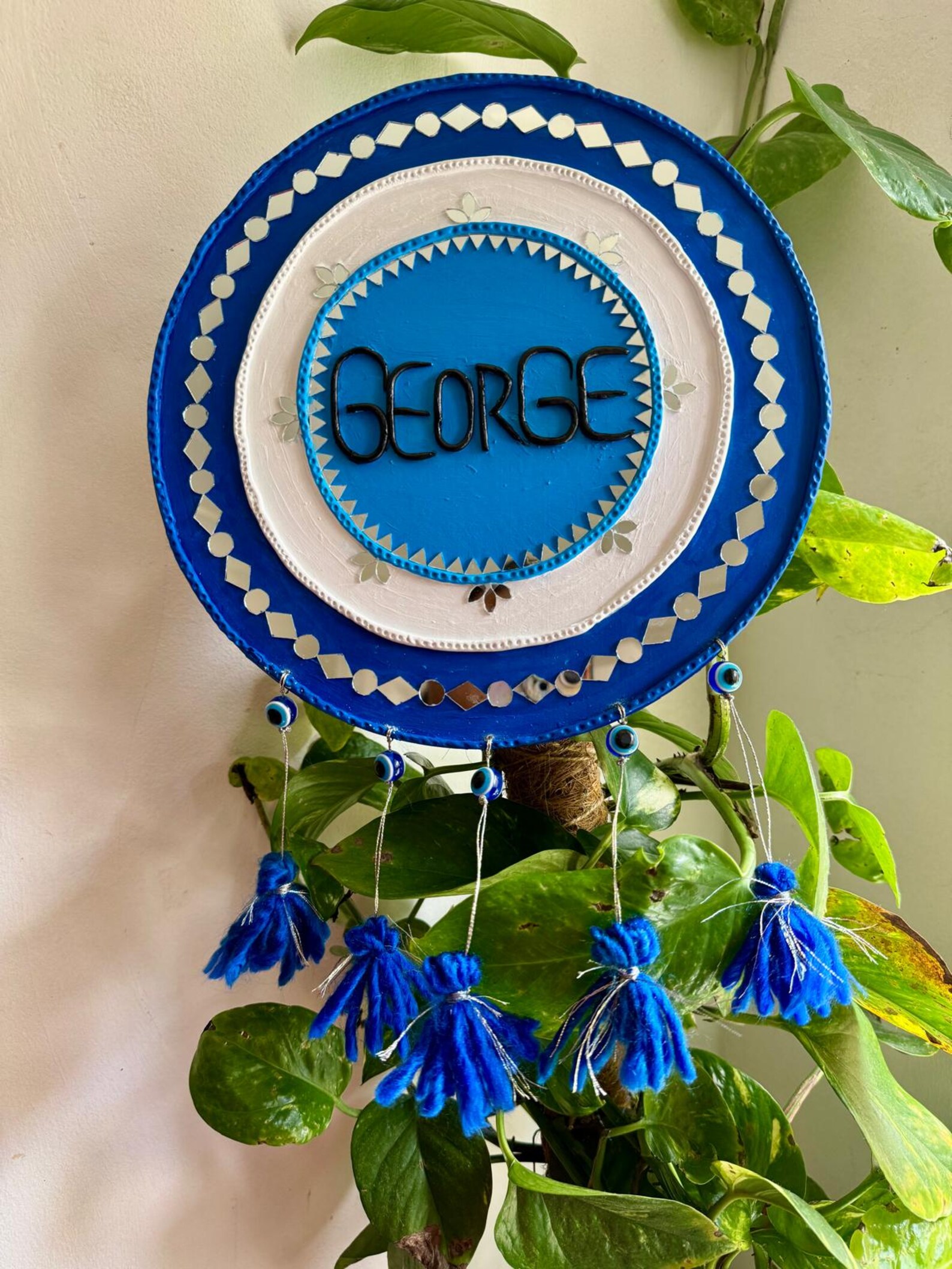 Custom Lippan Art Evil Eye Name Plate: Mud Mirror Wall Decor - Etsy