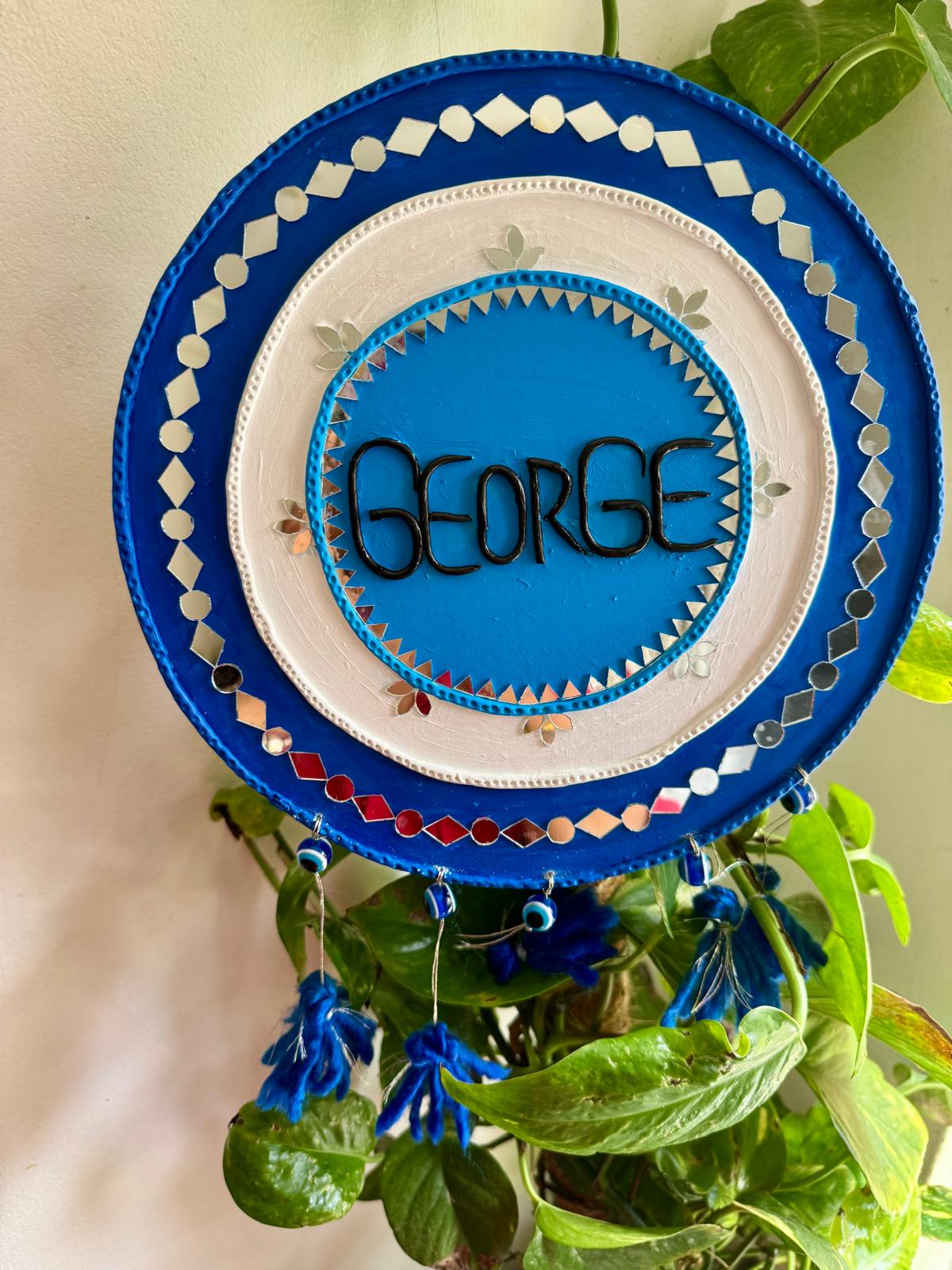 Custom Lippan Art Evil Eye Name Plate: Mud Mirror Wall Decor - Etsy