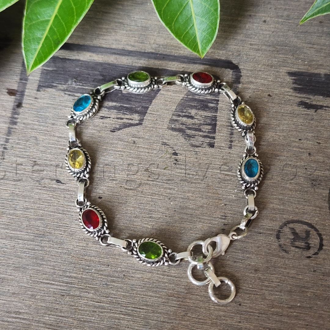 Multi Gemstone Bracelet , 925 Sterling Silver Bracelet , Dainty ...
