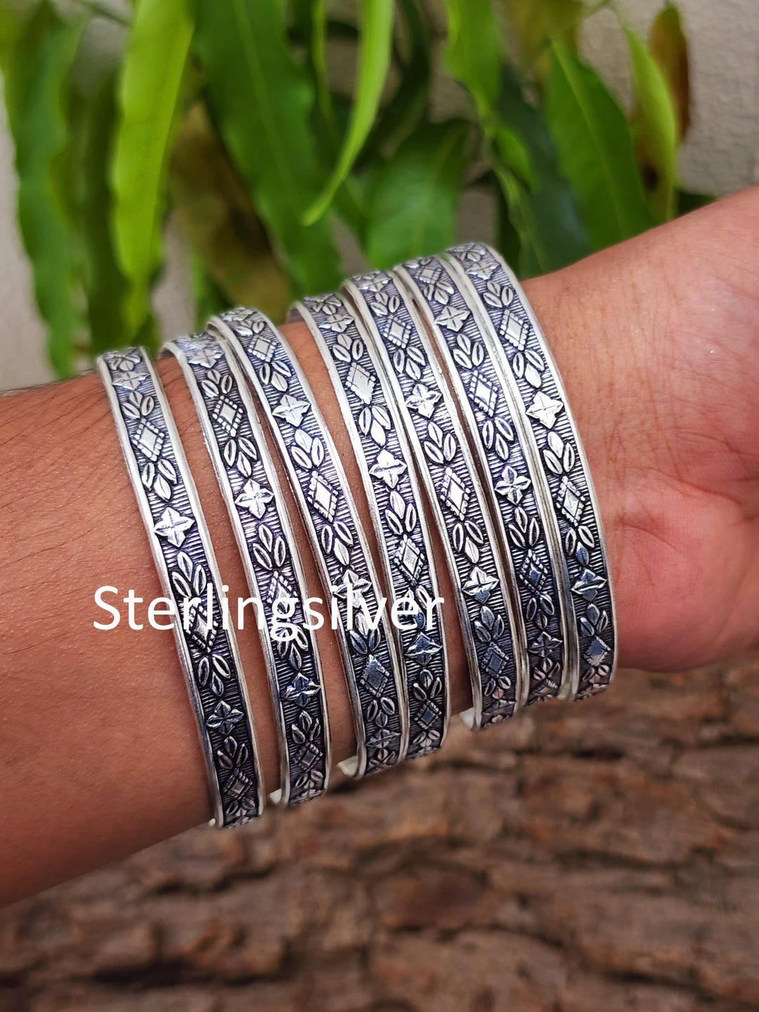 Thick West Indian Bangles, Set of 7 Bangles, Sterling Silver Bangles ...