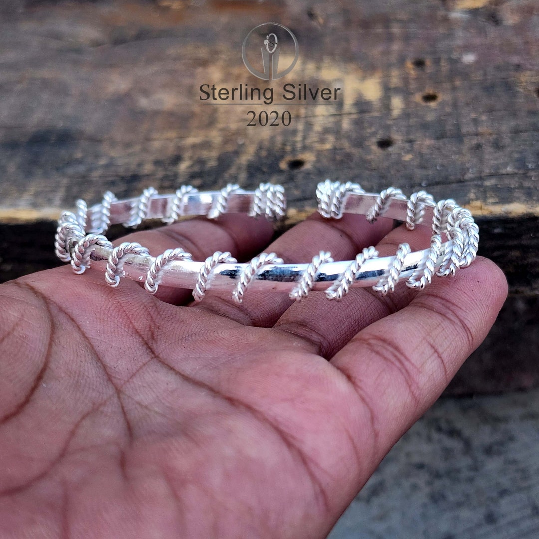 Wire Wrapping Around Bangle , Cuff Adjustable Bangle , 925 Sterling ...