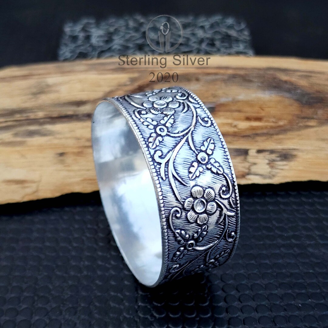 Solid 925 Sterling Silver Cuff Bangle, Boho Stackable Bangle, Beautiful ...