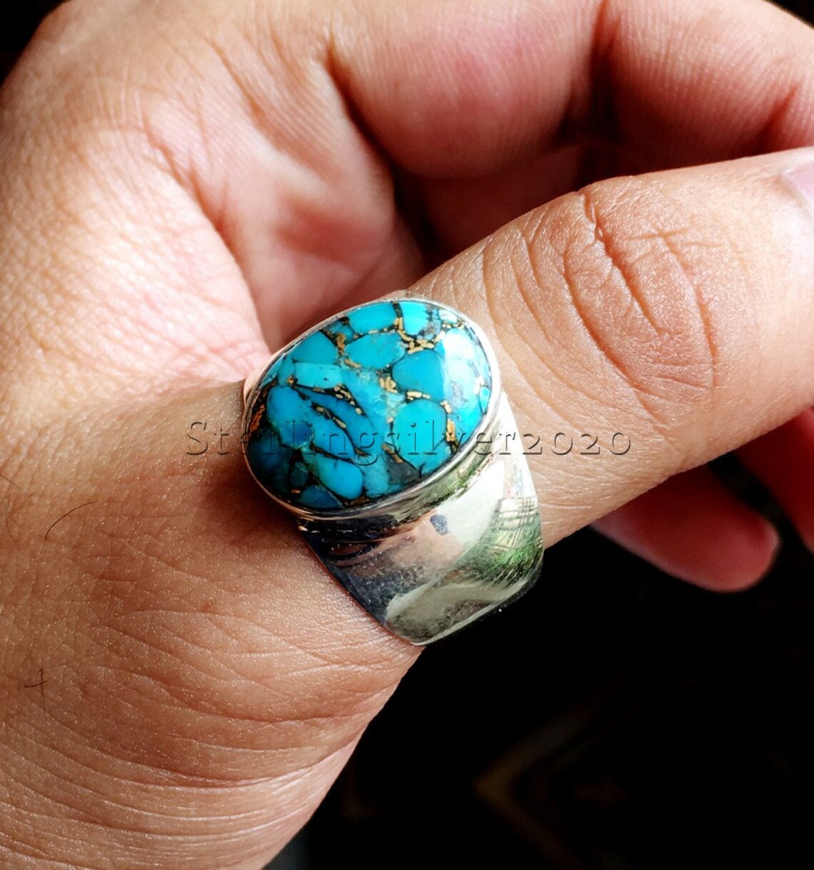 Men's Turquoise Ring Copper Turquoise Ring Gemstone - Etsy