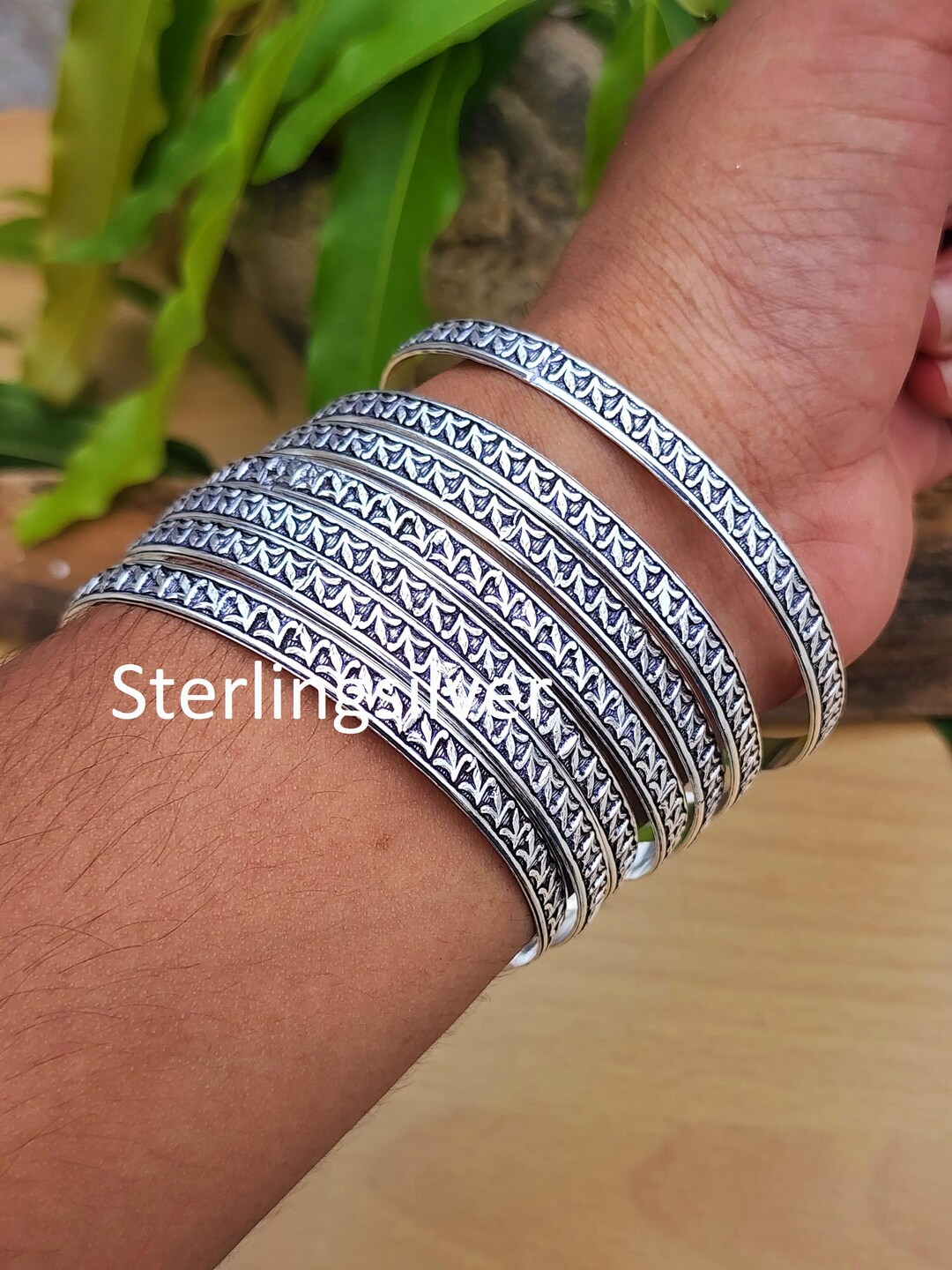 Thick West Indian Bangles, Set of 7 Bangles, Sterling Silver Bangles ...