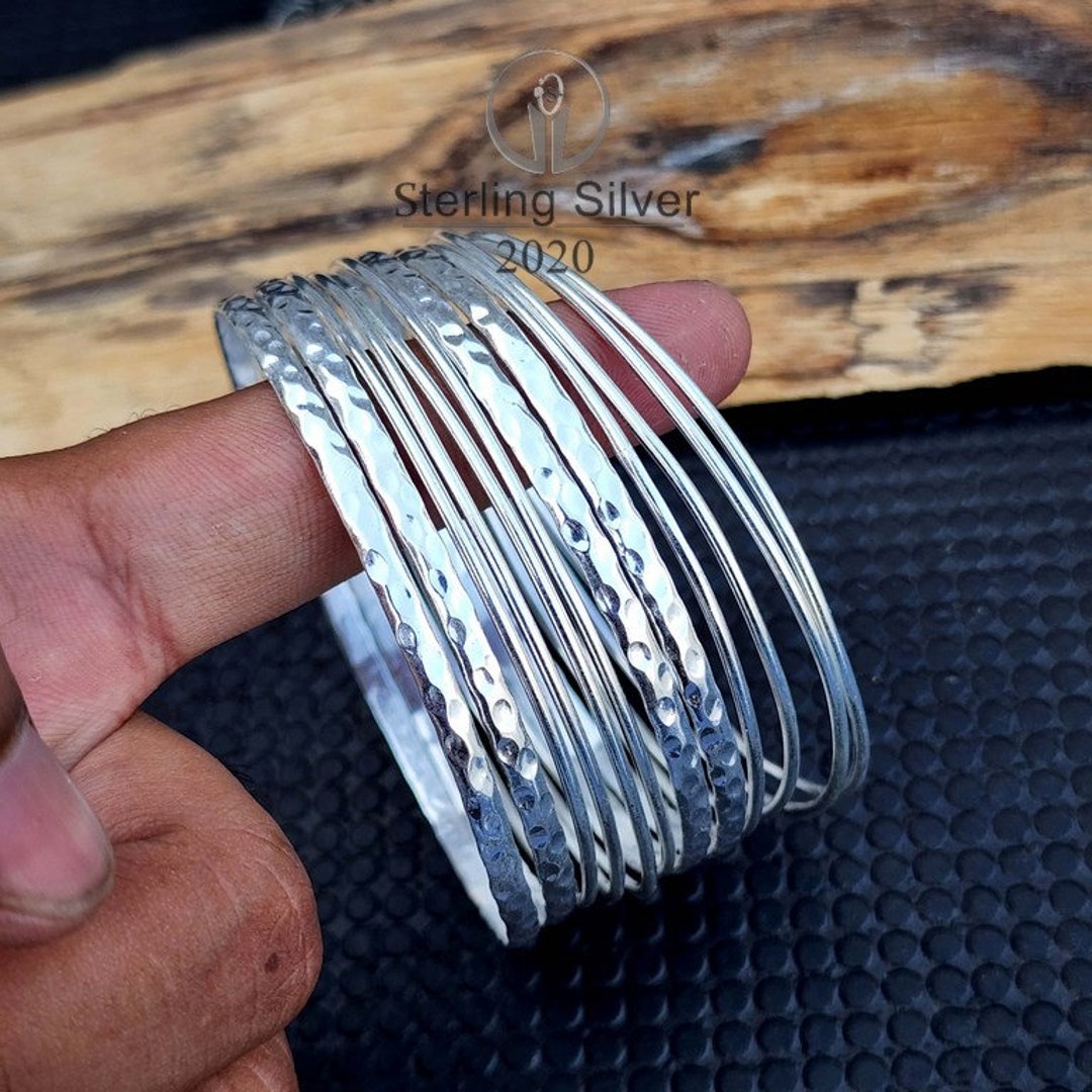 Stacking Bangle in Sterling Silver, Sterling Silver Bangle Set, Set of ...