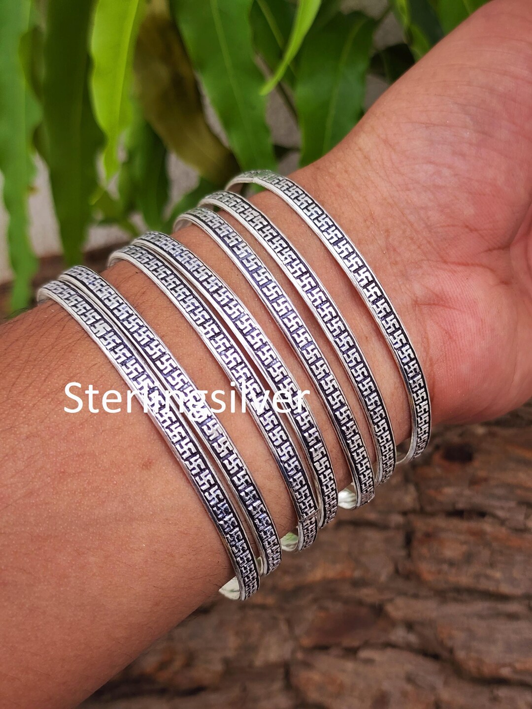 Hinduism Swastik Designer Luck Bangles Set, Set of 7 Bangles, Sterling ...