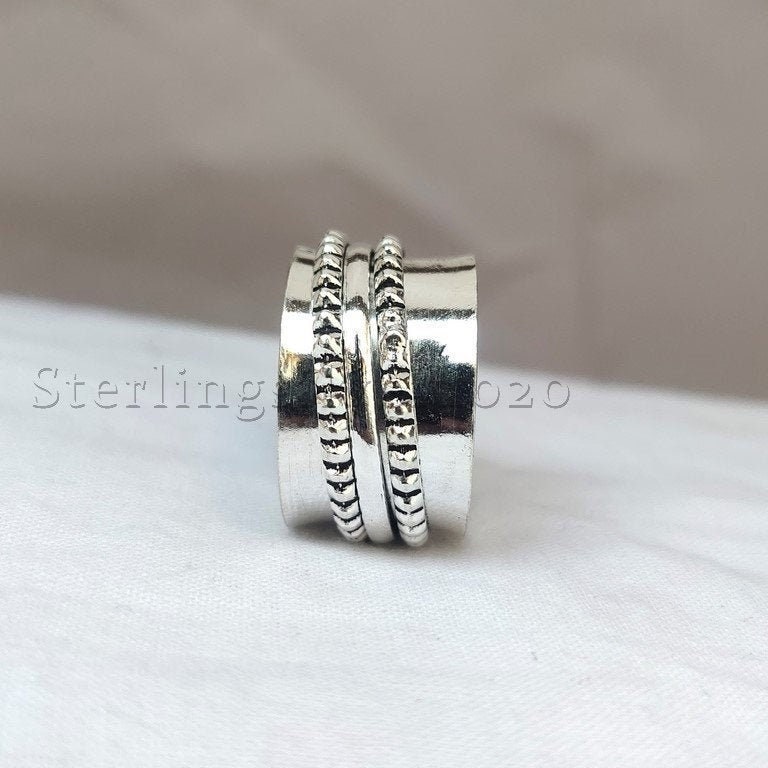 Solid 925 Sterling Silver Spinner Ring Meditation Ring Spin | Etsy