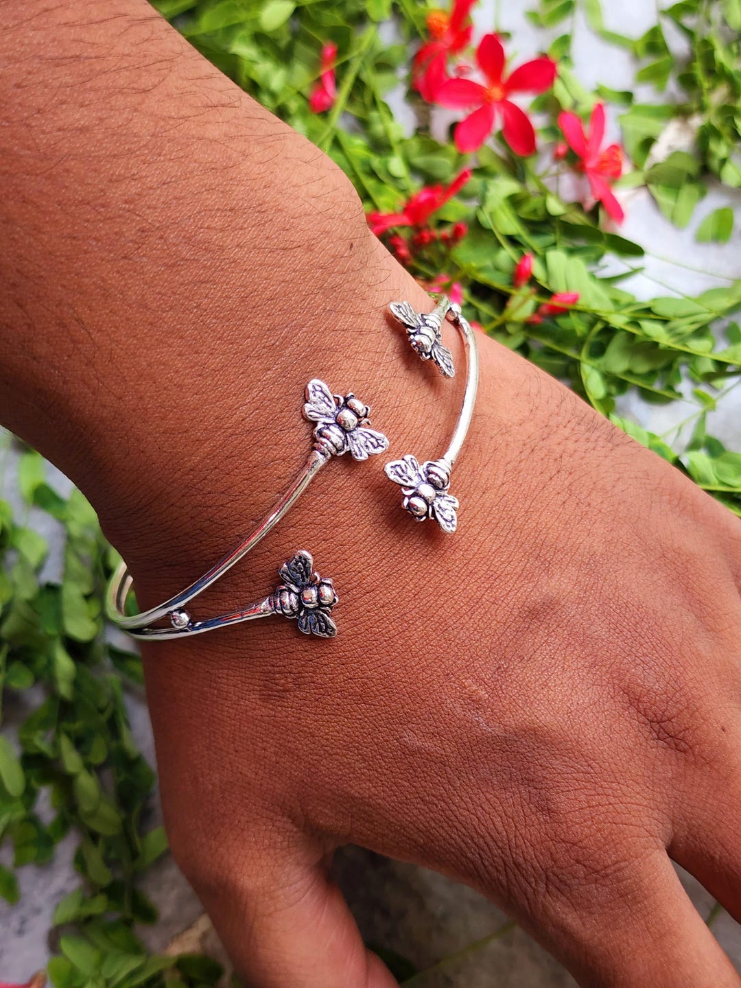Honey Bee Bangle, Adjustable Bangle, Bee Bangle, Sterling Silver Bangle ...
