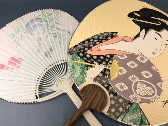 Set of 2 Vintage Japanese Hand Fans - Gem