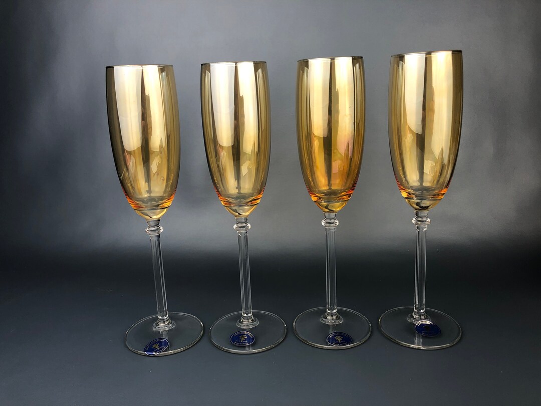 Set of 4 Cristalleria Fumo Handmade Italian Amber Iridescent Vintage ...