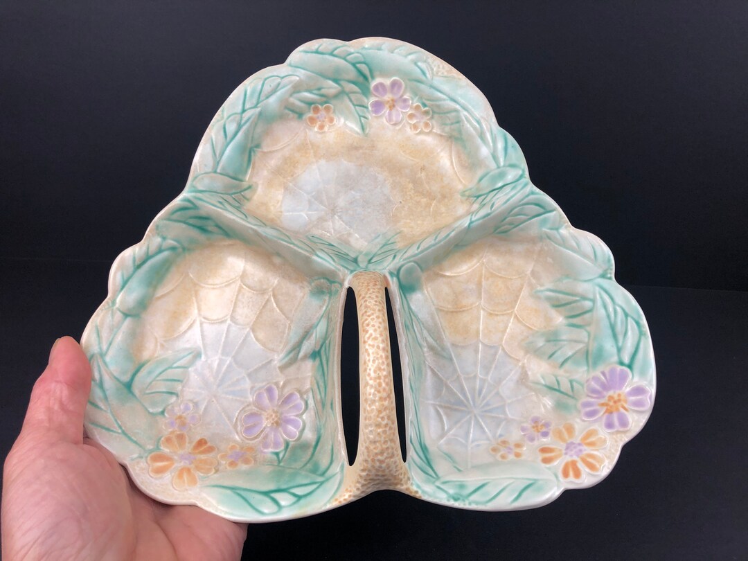 A Lovely Art Nouveau Style Hand-painted Ceramic Three Section Serving ...
