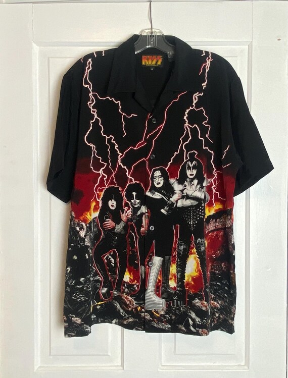 2003 Kiss Catalog Vintage KISS Lightning Button Up Sh… - Gem