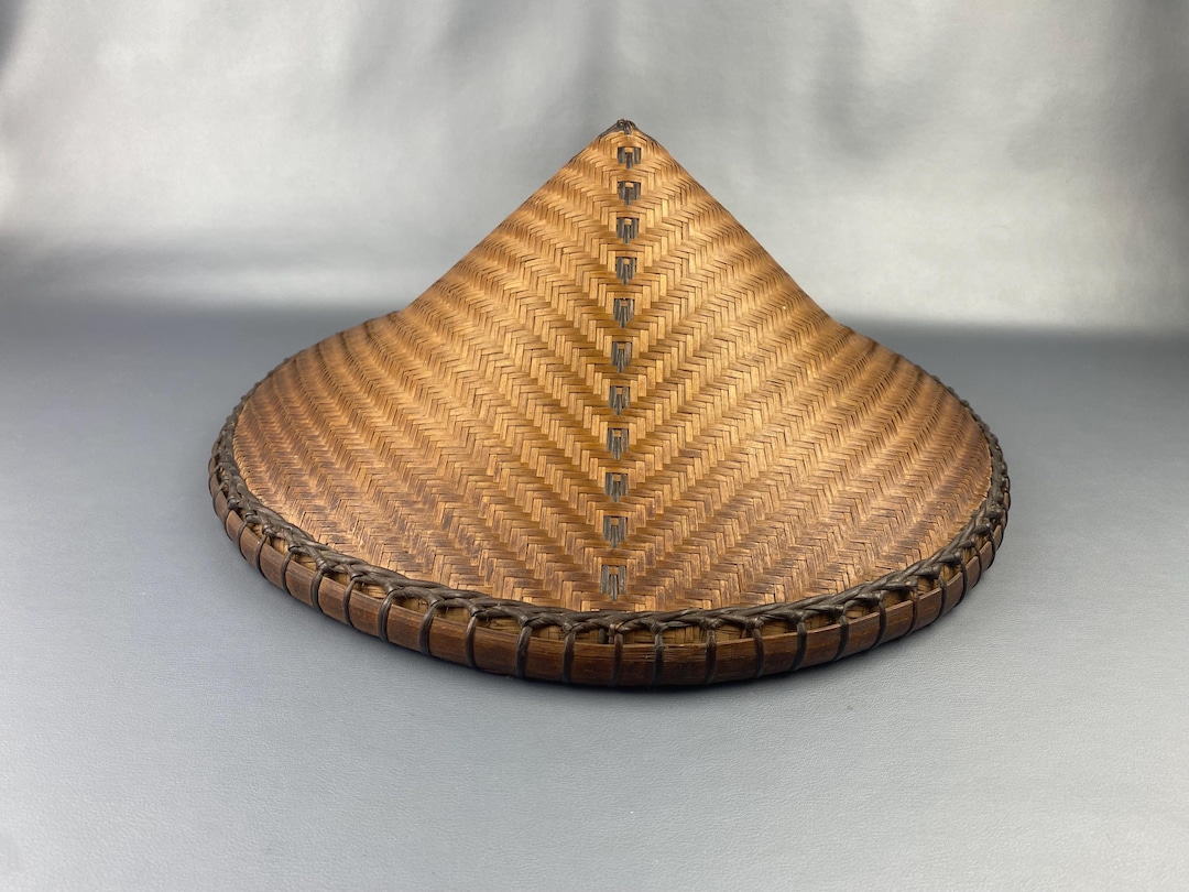 Vintage Asian Woven Traditional Sun Hat 14.5” Made of Rattan and Bamboo ...