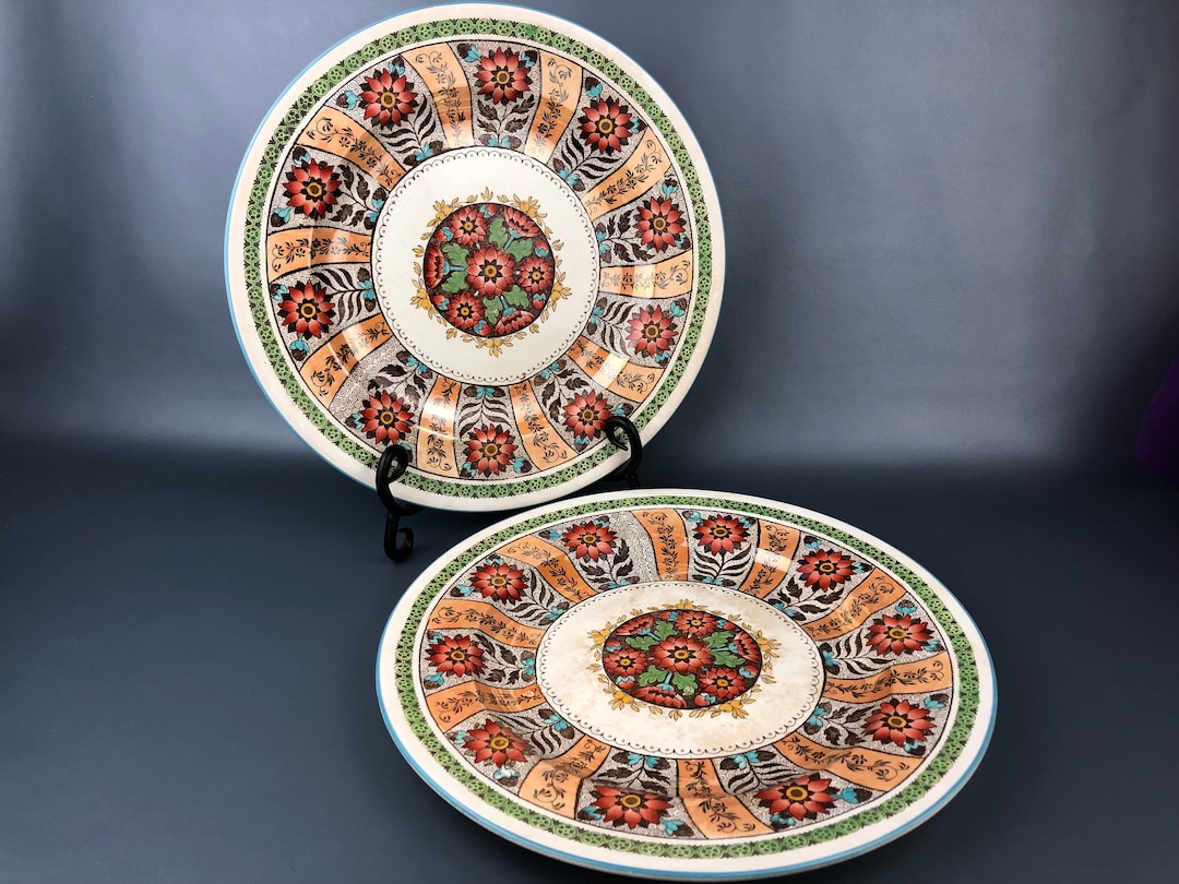 Pair of Early 1900s Wedgwood Etruria 10.5 Fine Bone China Colourful ...