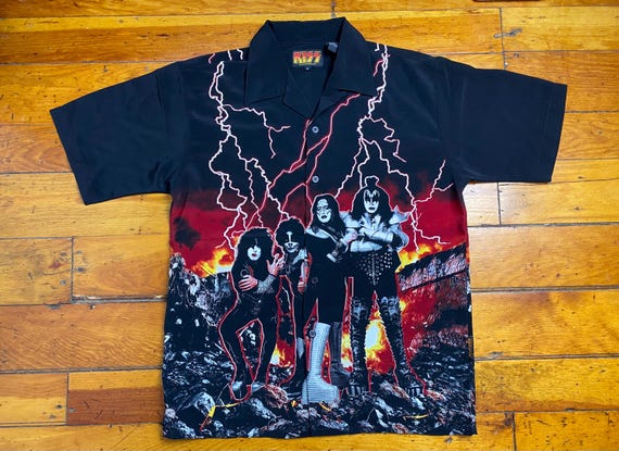 2003 Kiss Catalog Vintage KISS Lightning Button Up Sh… - Gem