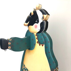 Vintage 1990s Hand-painted Solid Wood Cow Folk Art Dinner Triangle Bell ...