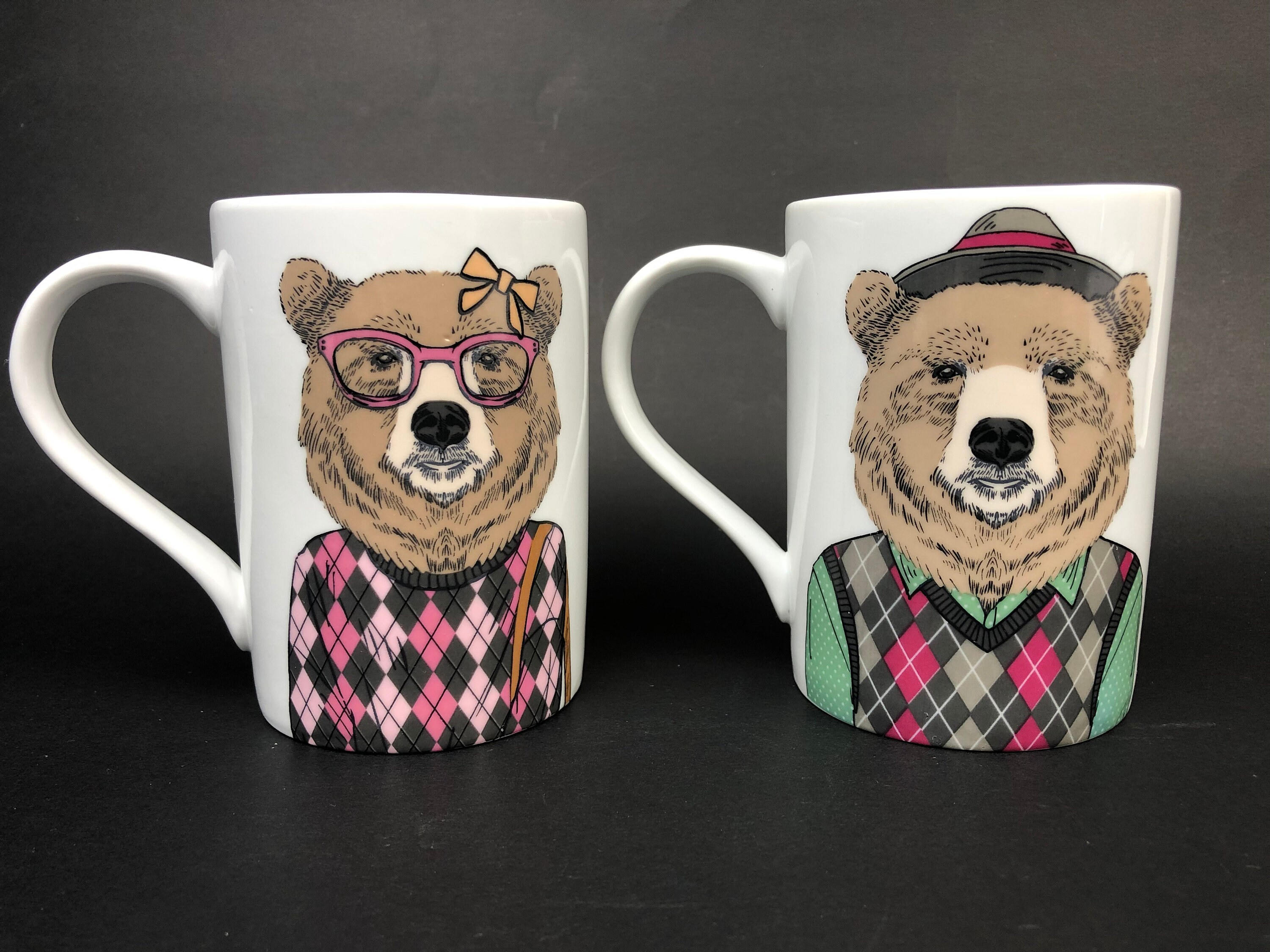 Pair Of Porcelain Mama And Papa Bear Anthropomorphic Mugs Made Etsy