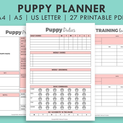 PRINTABLE Puppy Planner Dog Tracker Puppy Checklist Pet - Etsy