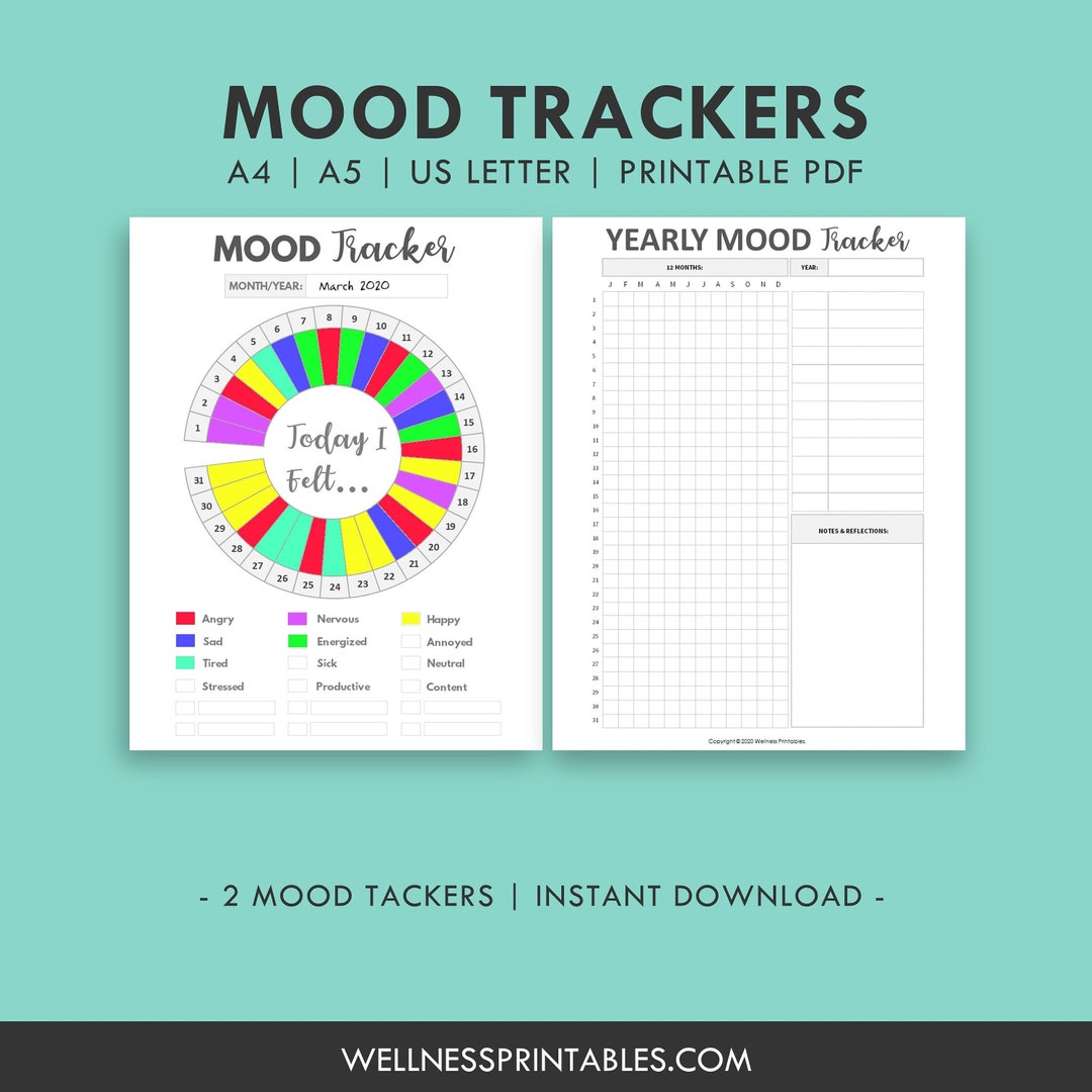 Mood Tracker Printable - Letter A4 A5 Planner Inserts, Self Care Mental ...