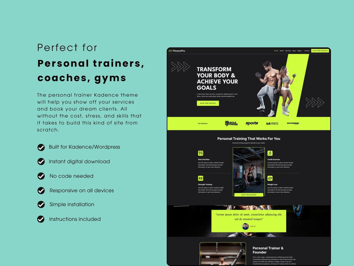 Personal Trainer Website Template for Kadence Wordpress Theme for ...