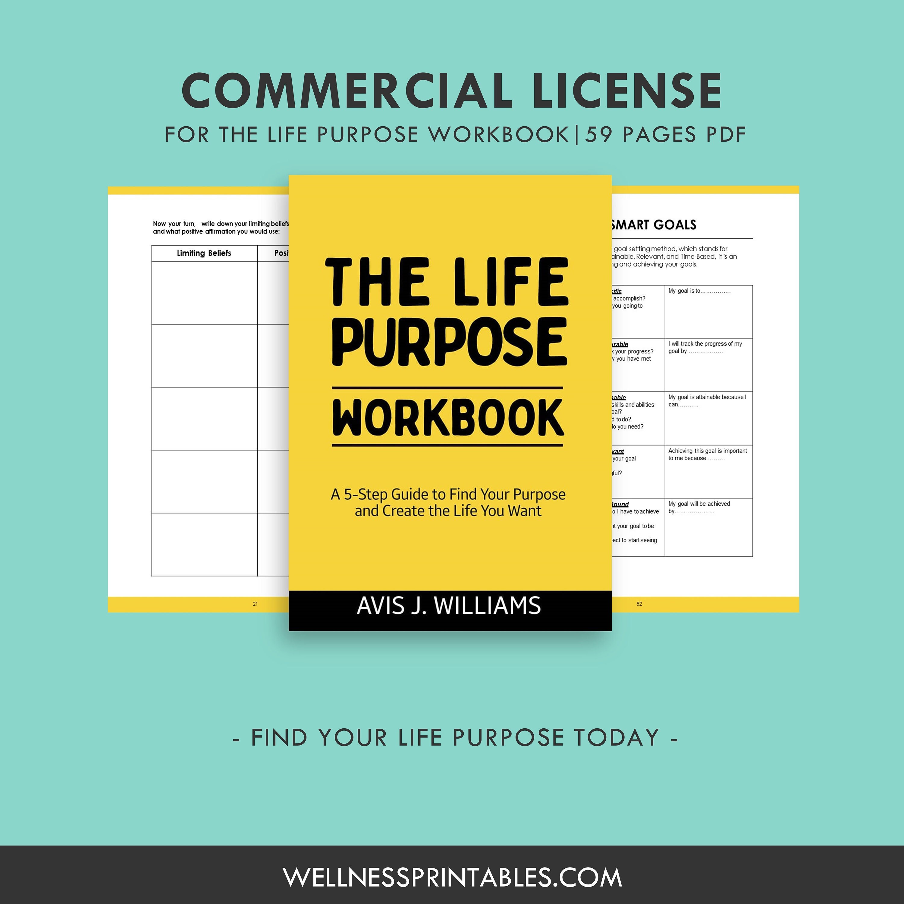 Life Purpose Workbook COMMERCIAL LICENSE, Find Your Passion and Career ...