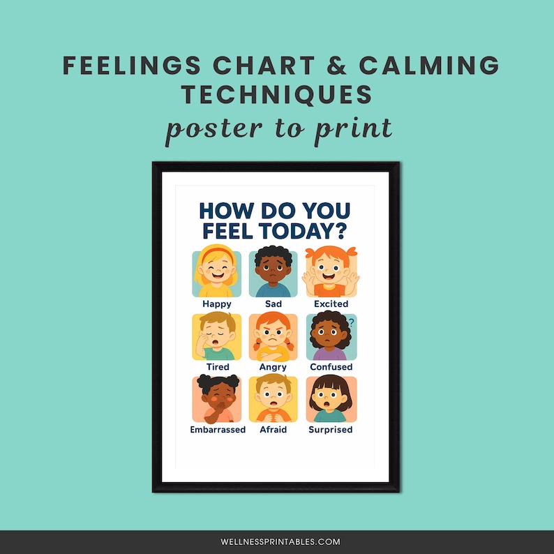 Feelings Chart Emotions Poster Set – Emotions Chart for Kids, Calming ...