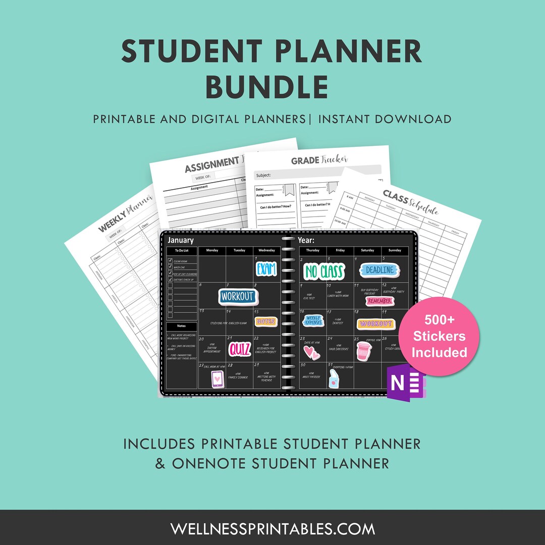 Student Planner Bundle - Onenote Black Paper Planner, College School ...
