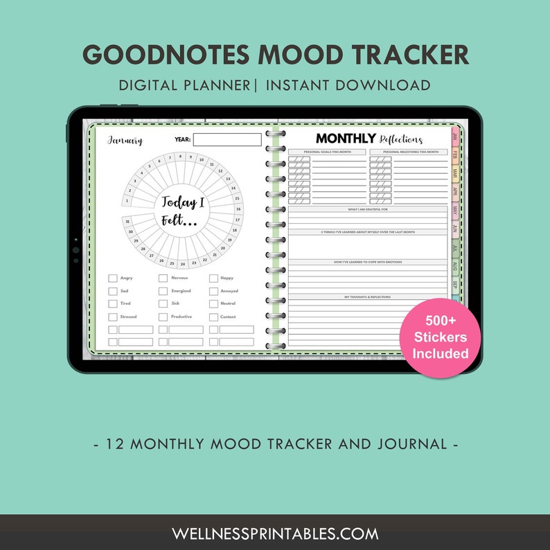 Mood Tracker Goodnotes Undated Planner, Monthly Self Care Planner ...