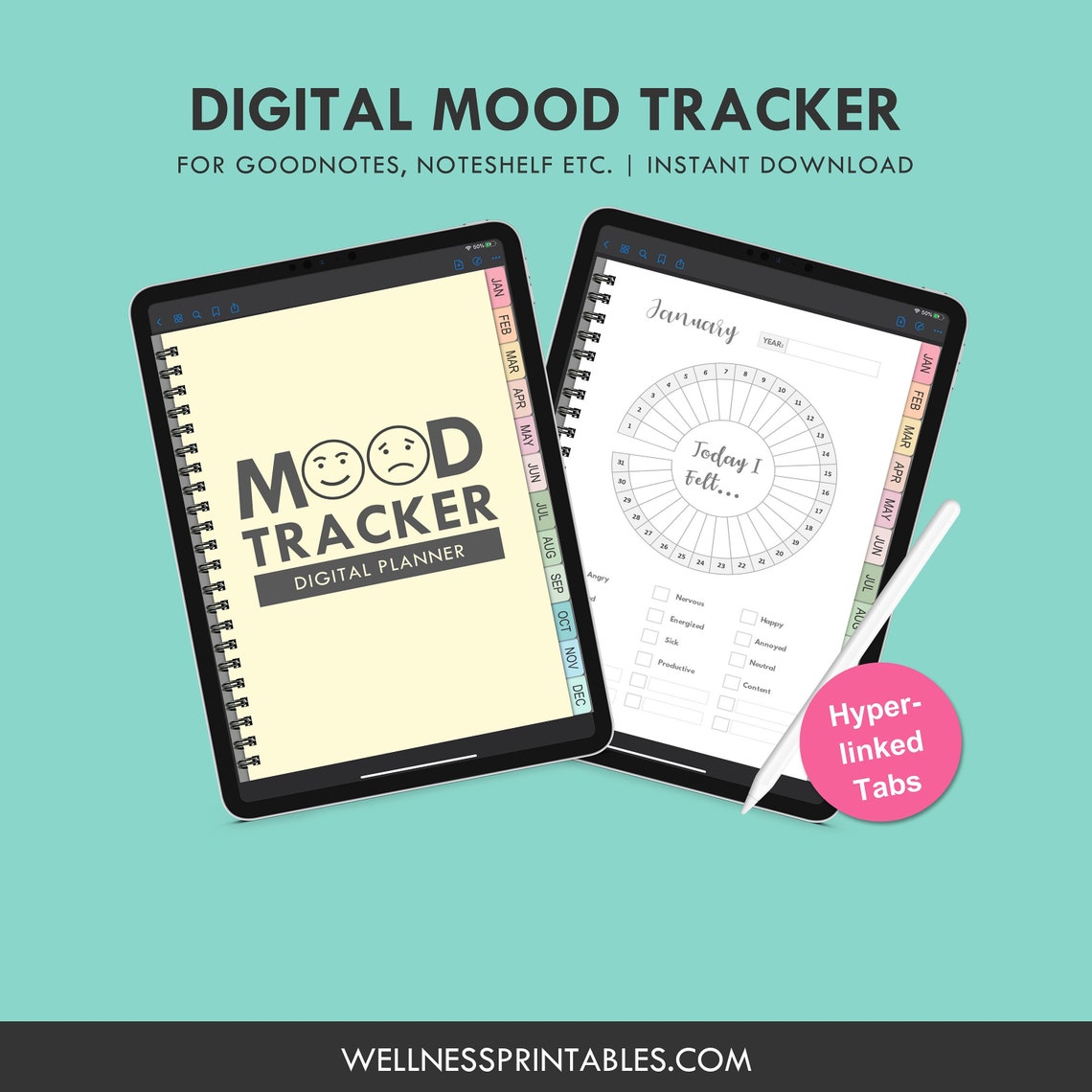 Mood Tracker Digital Planner Note Taking Goodnotes Template Anxiety ...