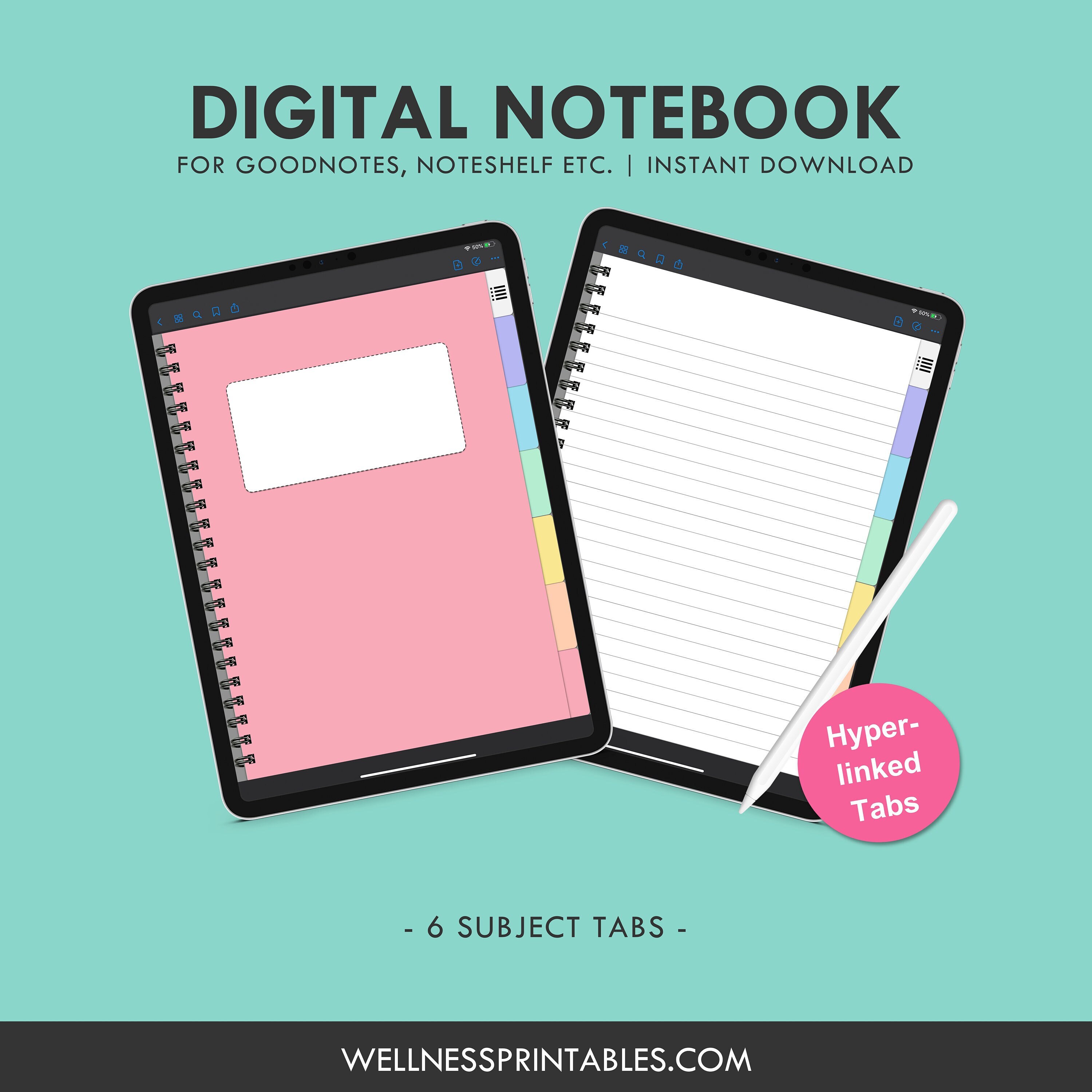 Digital Goodnotes Notebook, Lined Note Taking Template, Digital ...