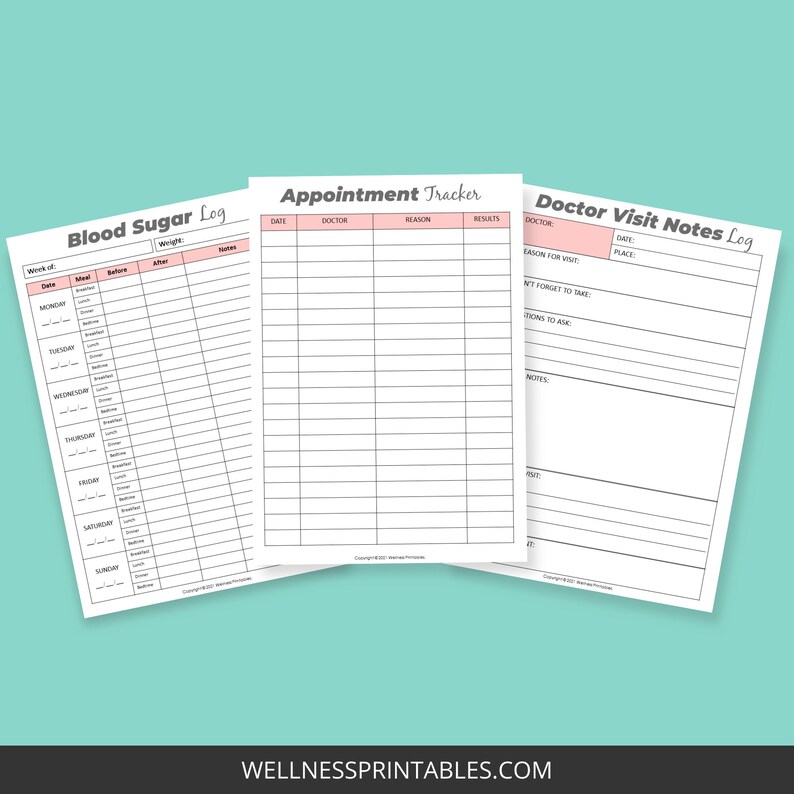Diabetes Planner Printable - Includes Blood Sugar Tracker Diabetic Log ...