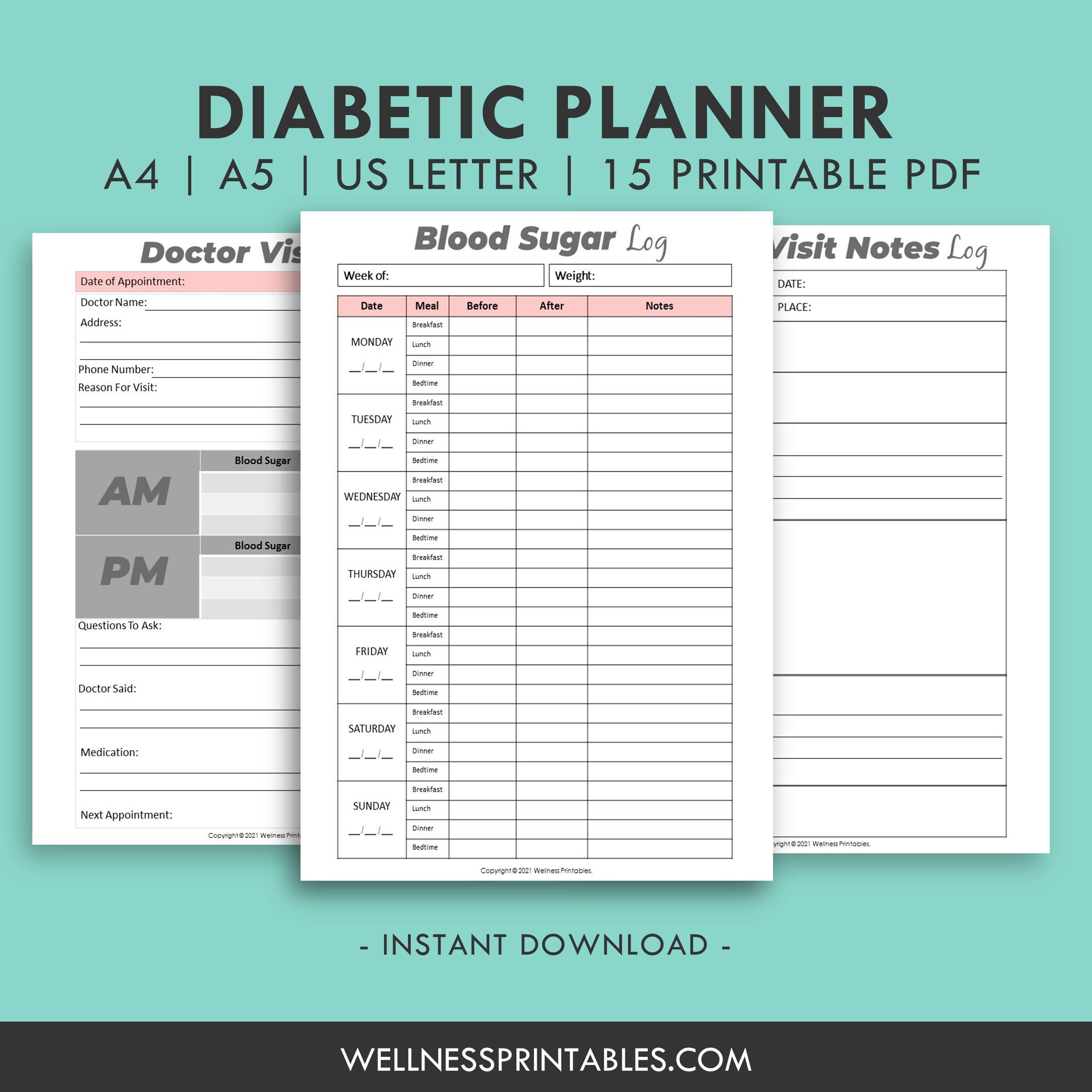 Diabetes Planner Printable Includes Blood Sugar Tracker - Etsy